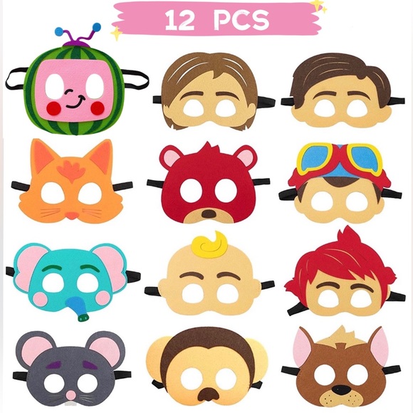 Party Supplies | 12pcspartypack Felt Masks For Cocomelon Birthday Party Favorskids Costume Mask ...